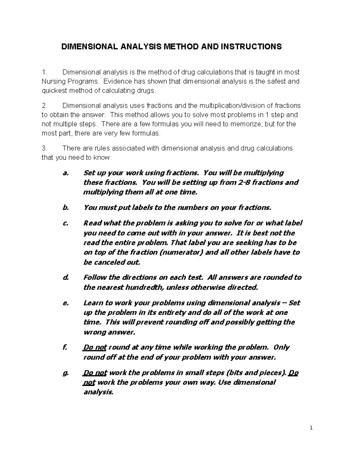 Dimensional Analysis Method and Instructions for Drug Calculations ...