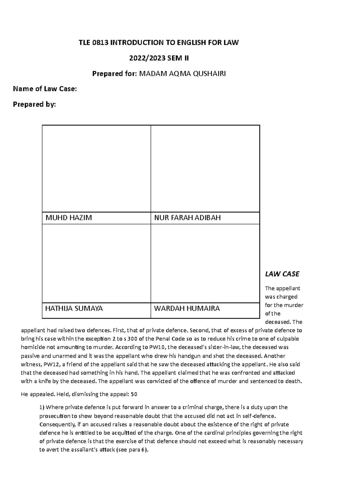 WONG TECK CHOY V Public Prosecutor - TLE 0813 INTRODUCTION TO ENGLISH ...