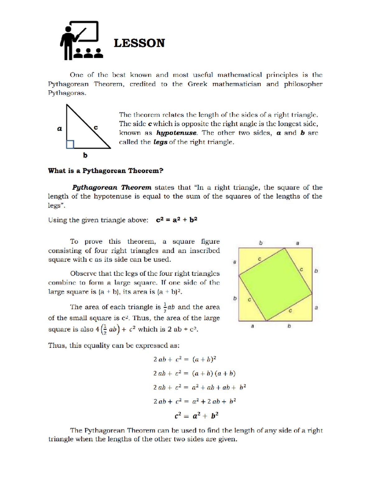 Pythagorean-Theorem-MDL - mathematics 10 - Studocu