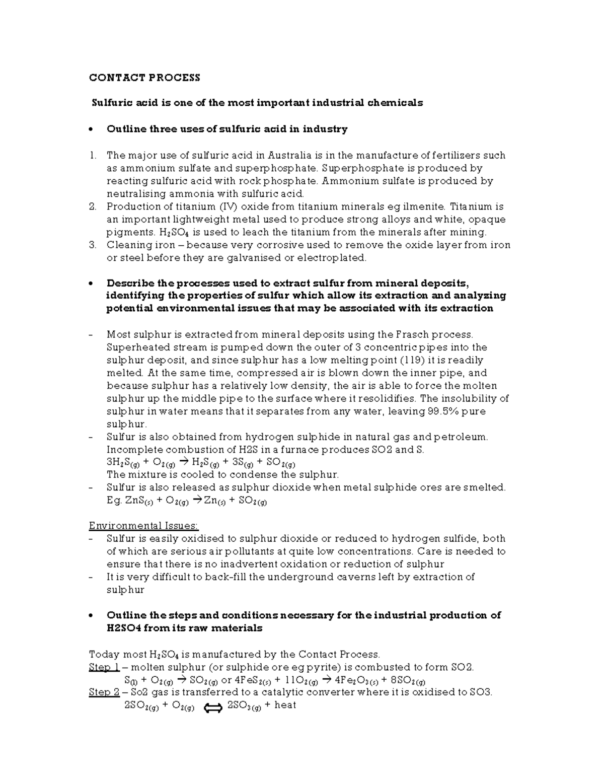 Contact process - Basics notes for chemistry - CONTACT PROCESS Sulfuric ...