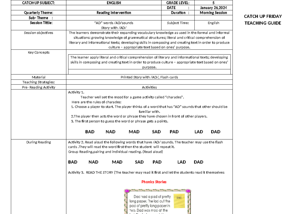 Catch UP Friday Teaching Guide - CATCH UP FRIDAY TEACHING GUIDE CATCH ...