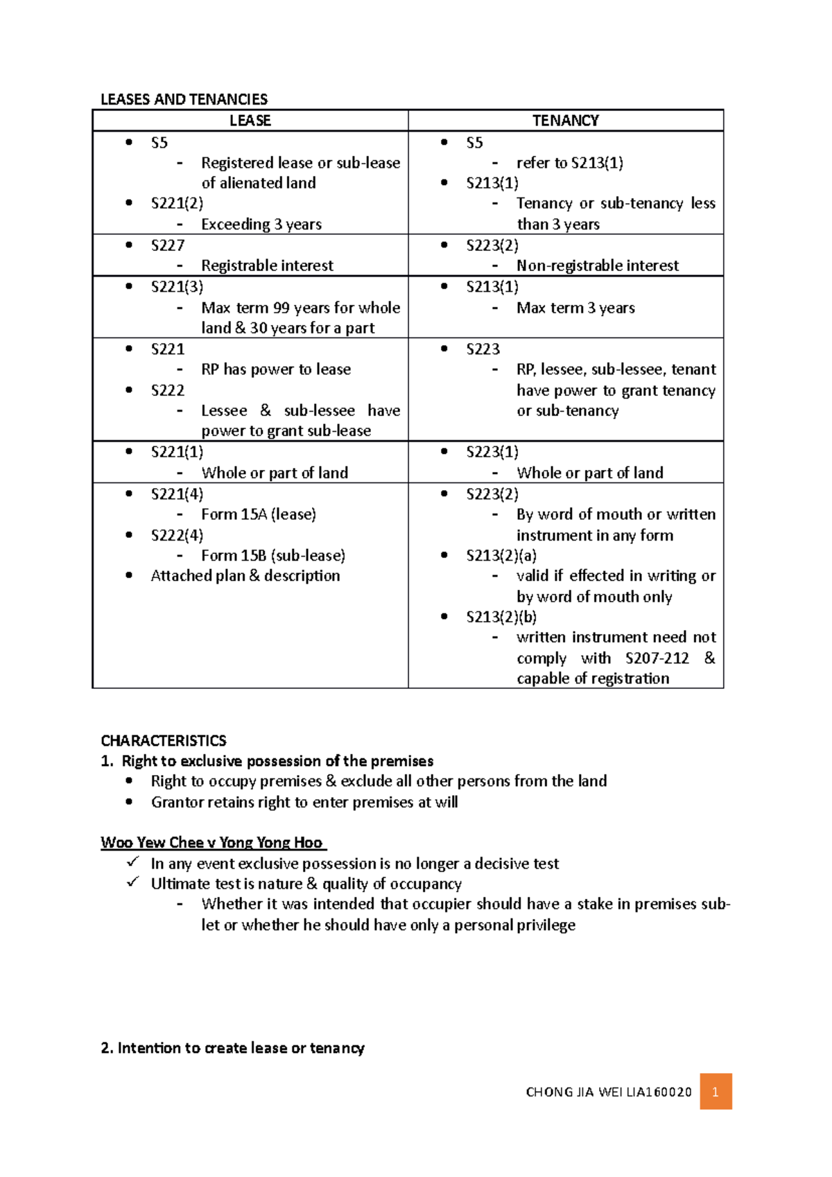 2 Lease & Tenancy - Lecture notes 2 - LEASES AND TENANCIES LEASE S5 ...