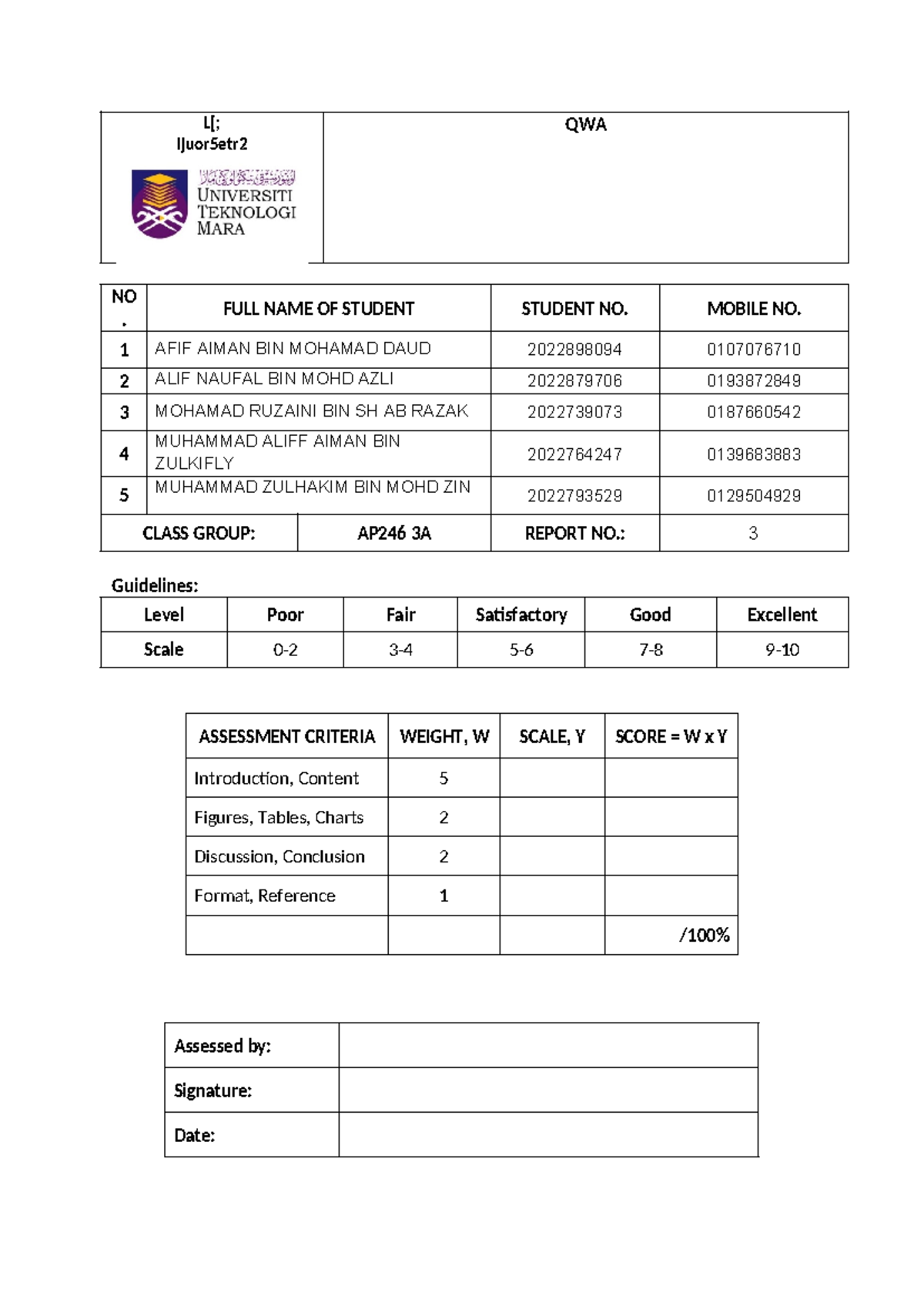 MEM634 Sound Level Meter LAB Report - L[; Ijuor5etr QWA NO . FULL NAME ...