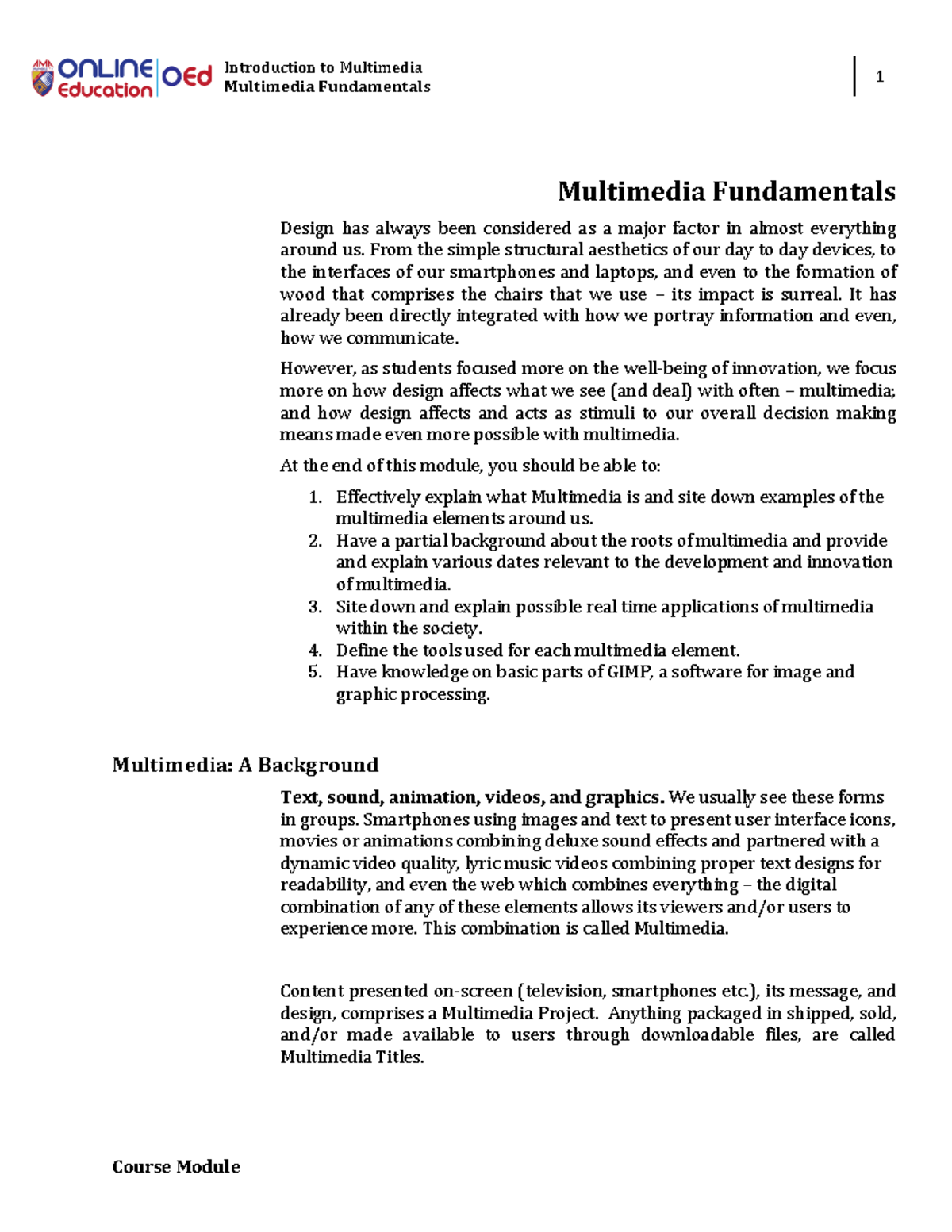 W1 Introduction of Multimedia Functions - Module - Introduction to ...