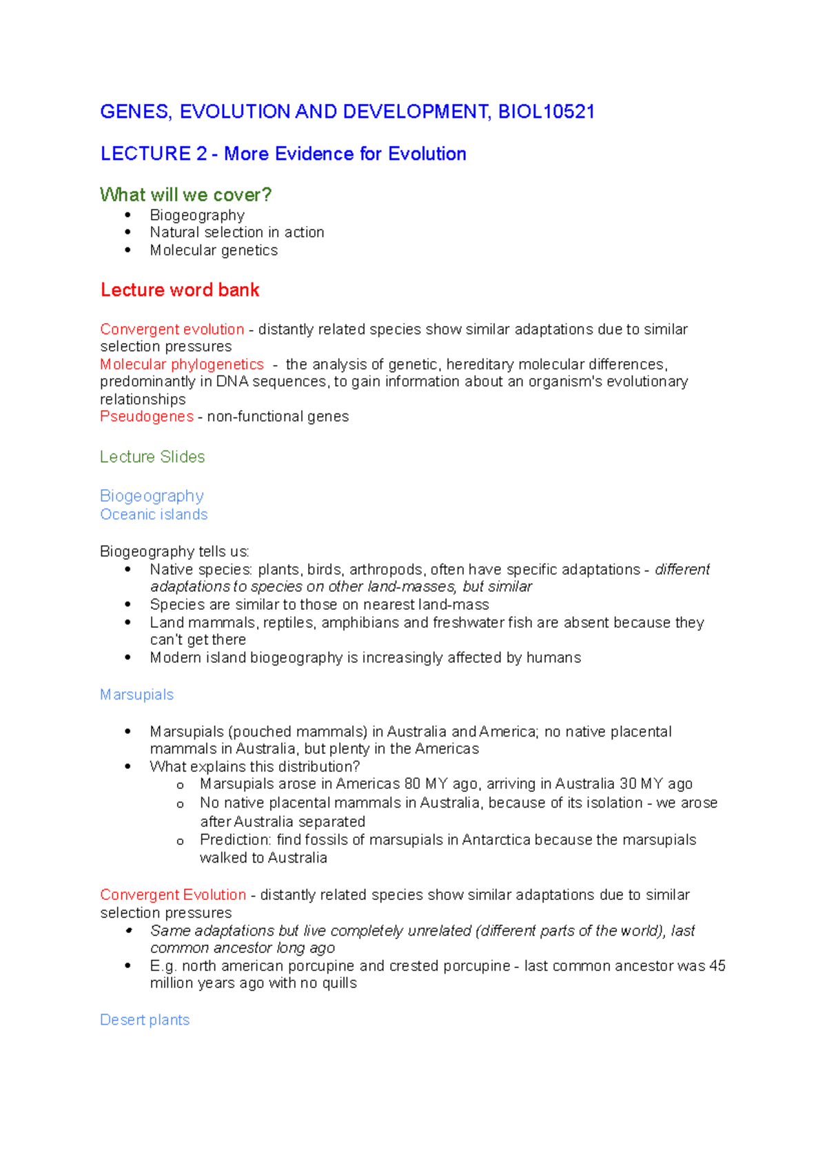 GED2 - Lecture notes 2 - GENES, EVOLUTION AND DEVELOPMENT, BIOL10521 ...