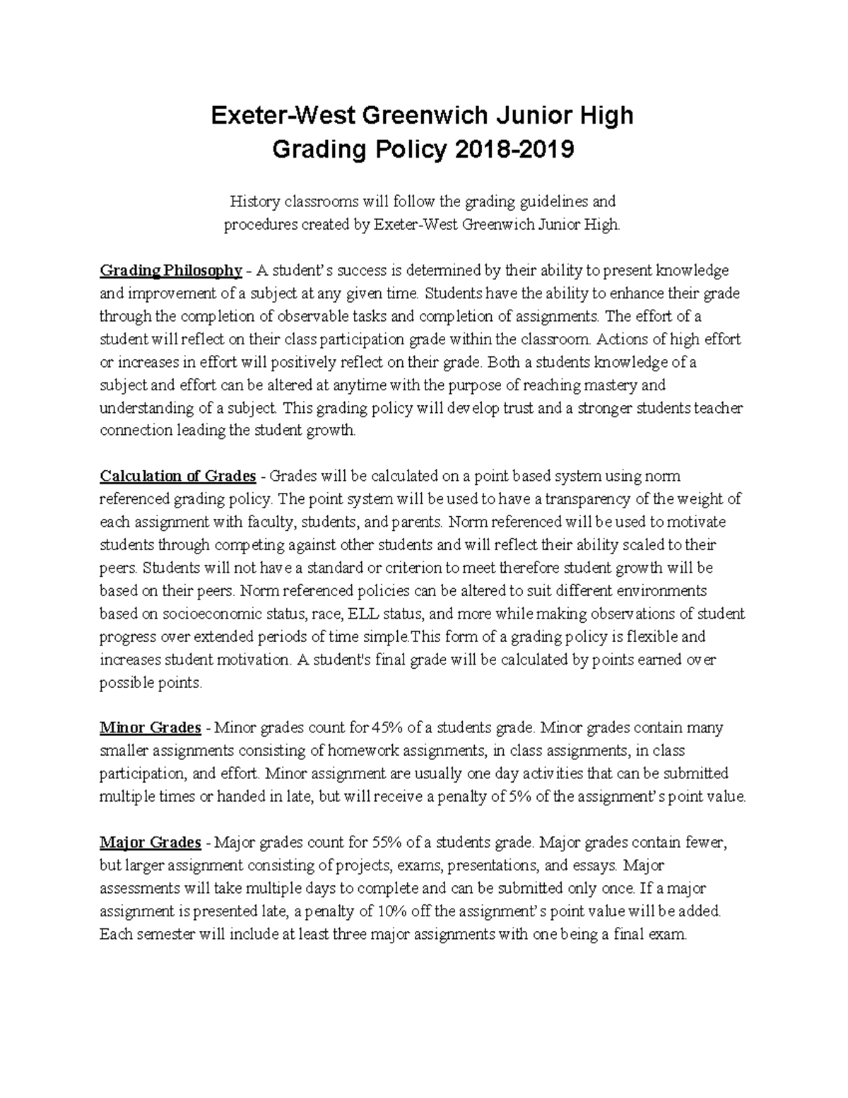 Grading Policy - Exeter-West Greenwich Junior High Grading Policy 2018 ...