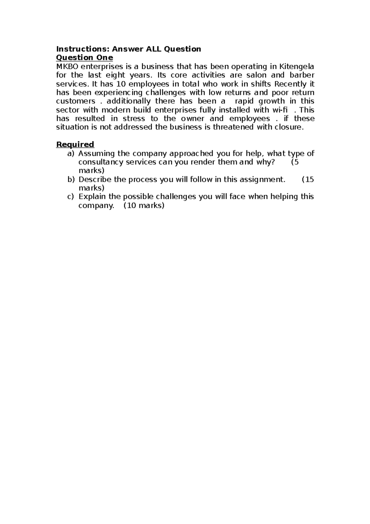 BBM 473 Assignment - practice material - Instructions: Answer ALL ...