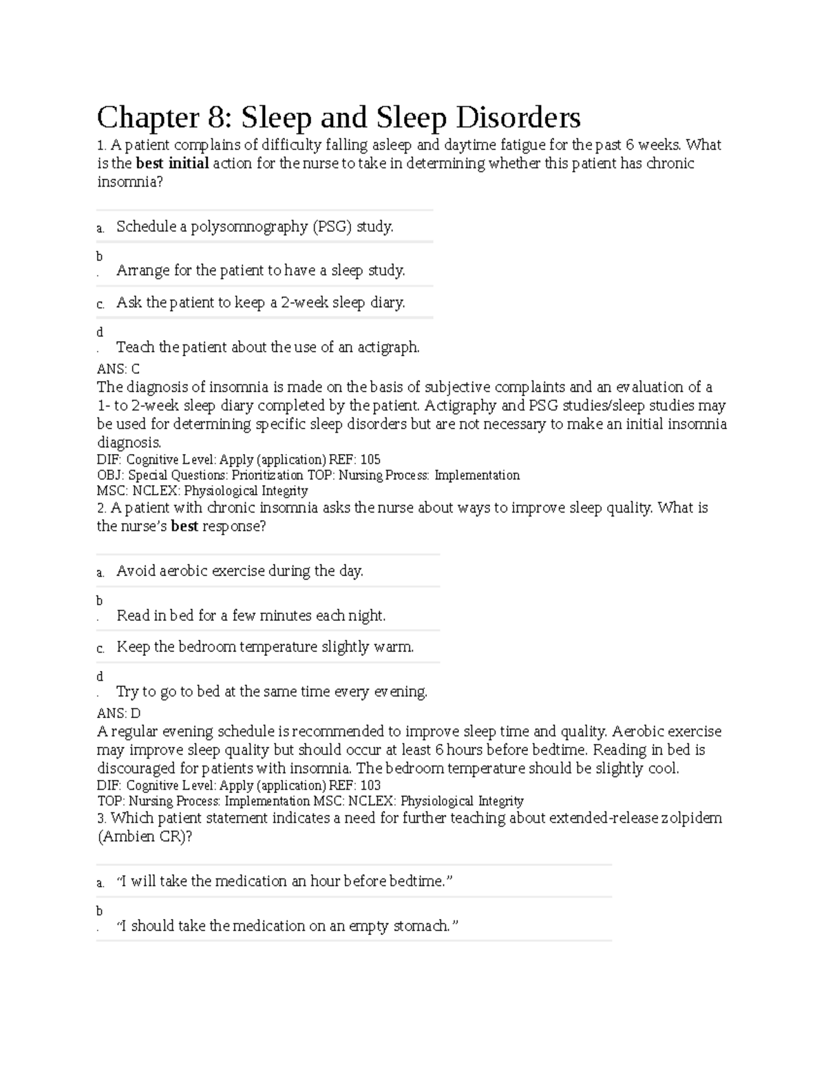 Exam 3 book questions guide - Chapter 8: Sleep and Sleep Disorders A ...