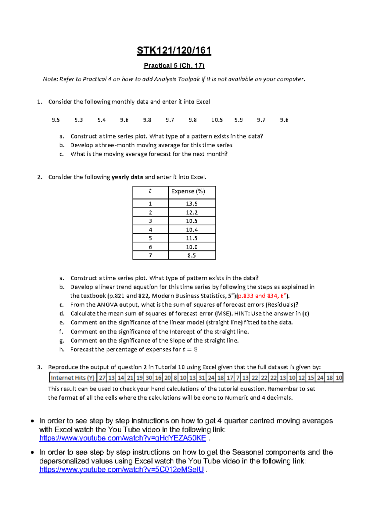 STK121 Practical 5 Exercises - (Ch 17) 2024 (MBS) - STK121/120 ...