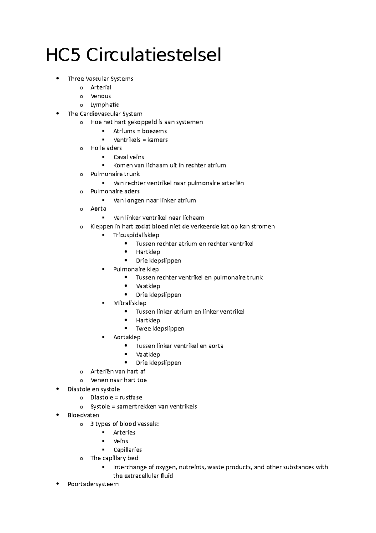 HC5 Circulatiestelsel - stomach, intestine, pancreas, spleen) will be ...