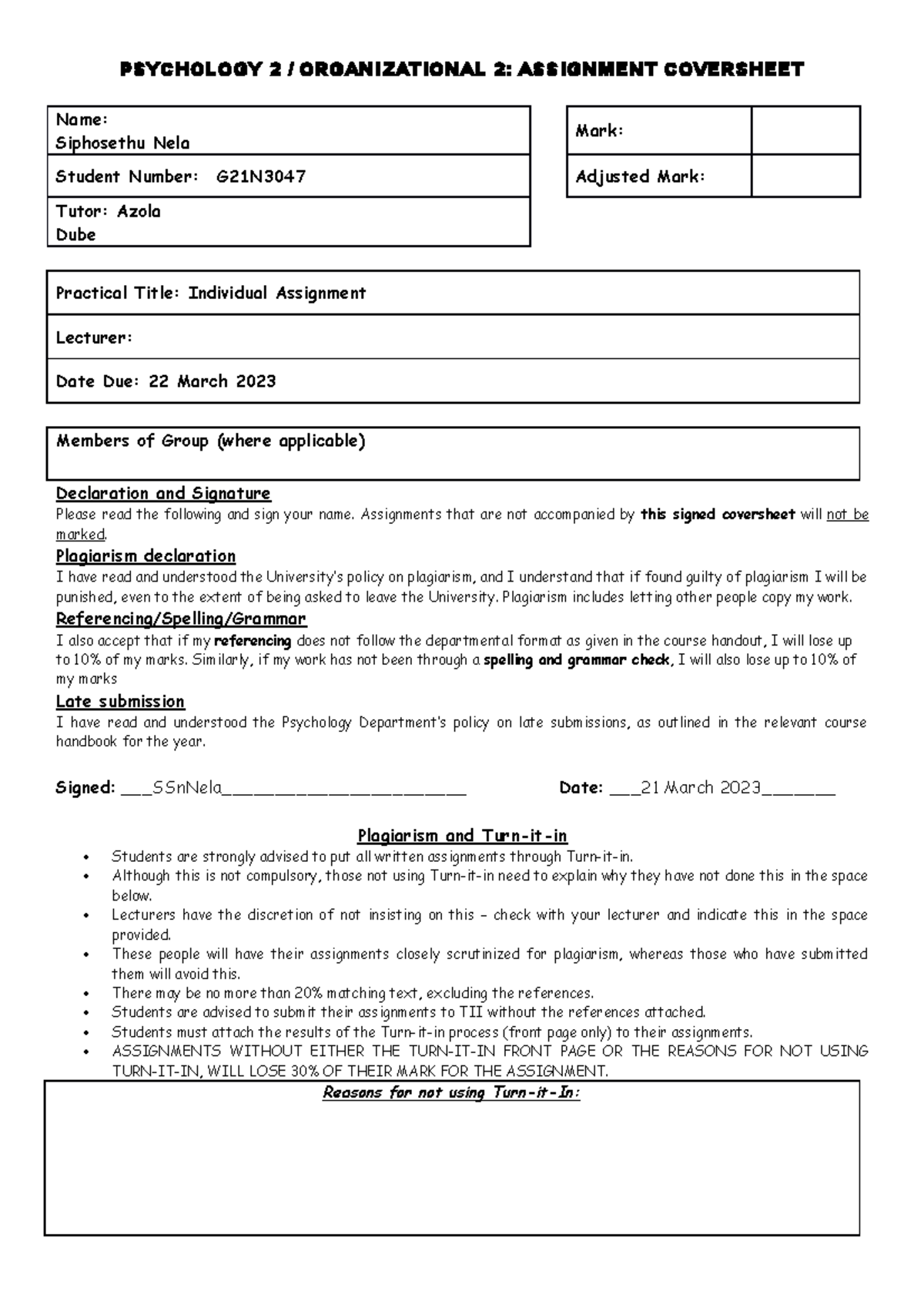 Individual Psych Done - Assignment - PSYCHOLOGY 2 / ORGANIZATIONAL 2 ...