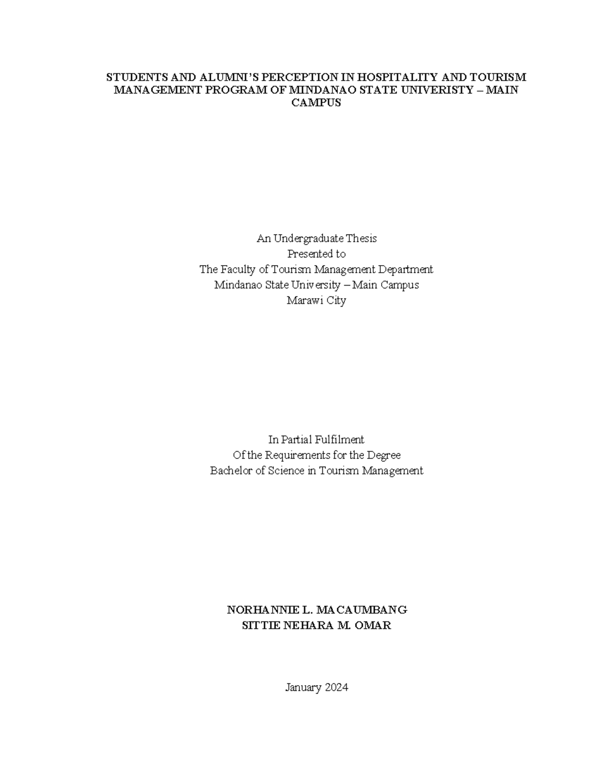 Thesis sample 1-3 - STUDENTS AND ALUMNI’S PERCEPTION IN HOSPITALITY AND ...