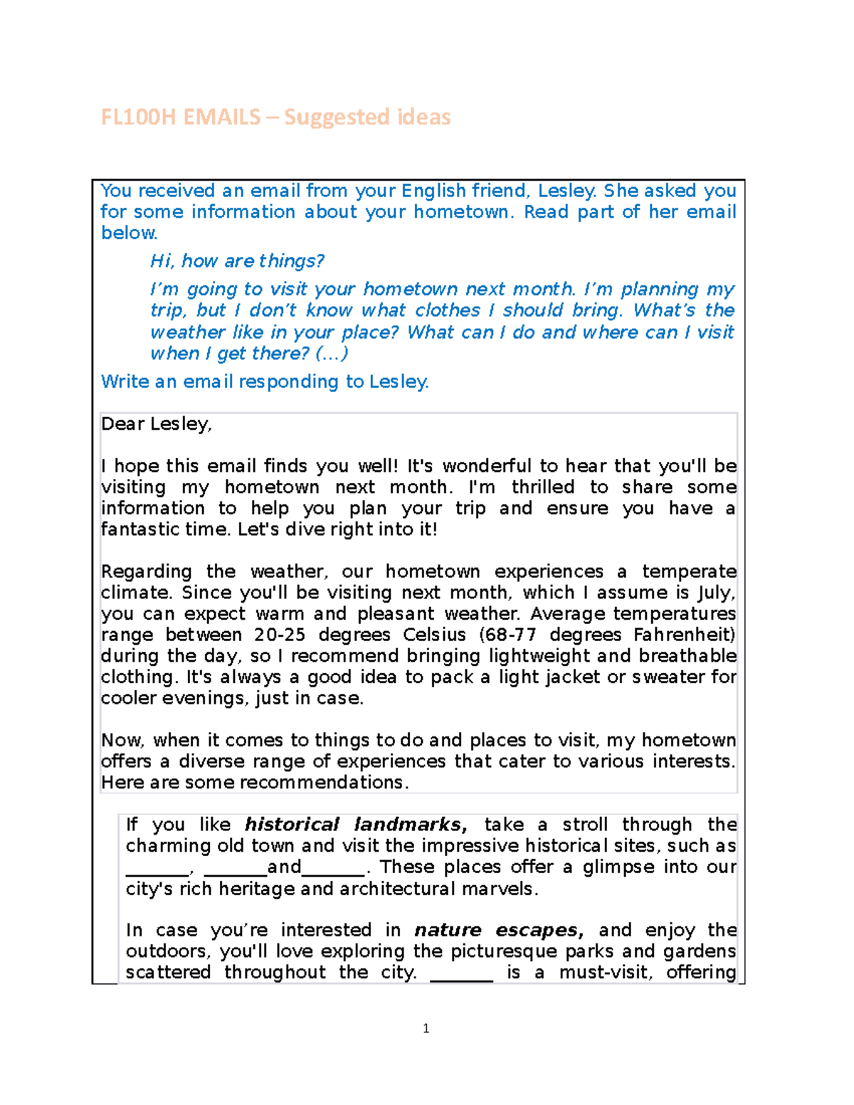 FL100H Email suggested ideas - FL100H EMAILS – Suggested ideas You ...