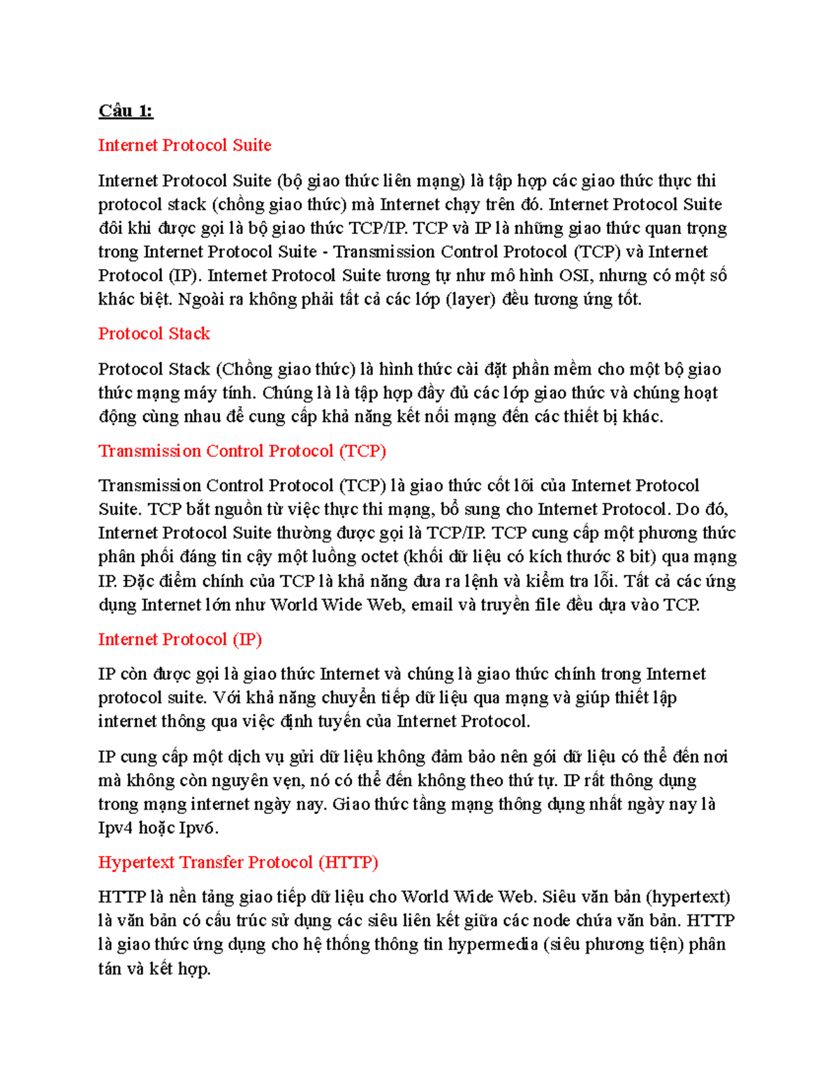 Câu 1 - fffffffffffffffffffffffffffff - Câu 1: Internet Protocol Suite ...