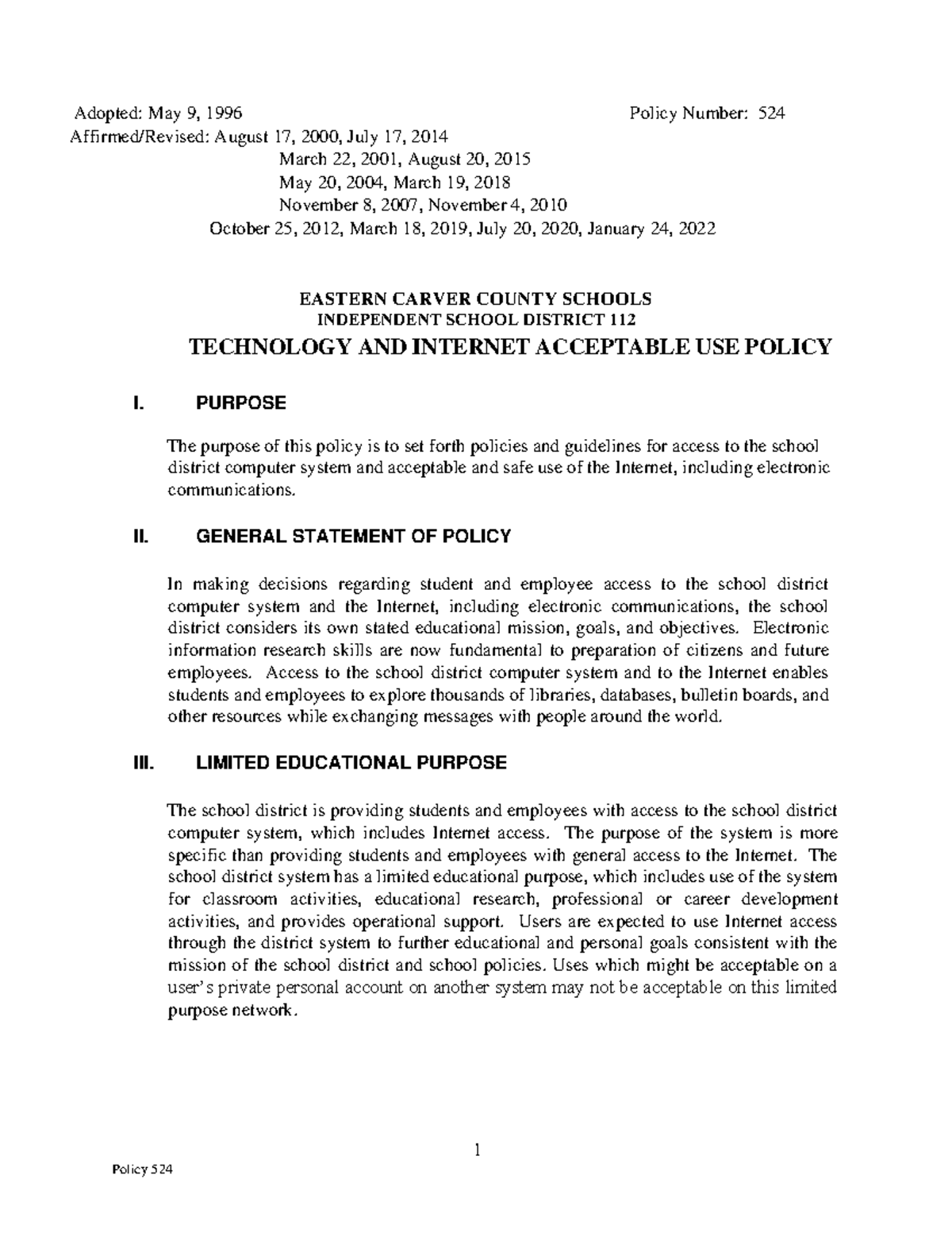524-Technologyand Internet Acceptable Use - 1 Adopted: May 9, 1996 ...