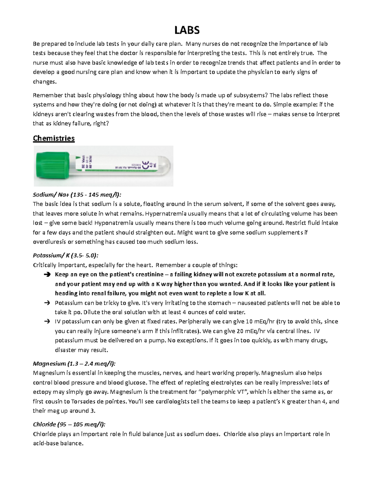 Labs - Google Docs - Selection of common labs and description of how to ...