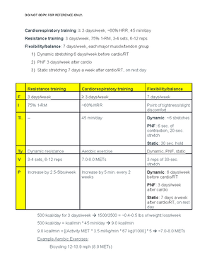 Exercise Prescription Progression - DO NOT COPY. FOR REFERENCE ONLY. As ...