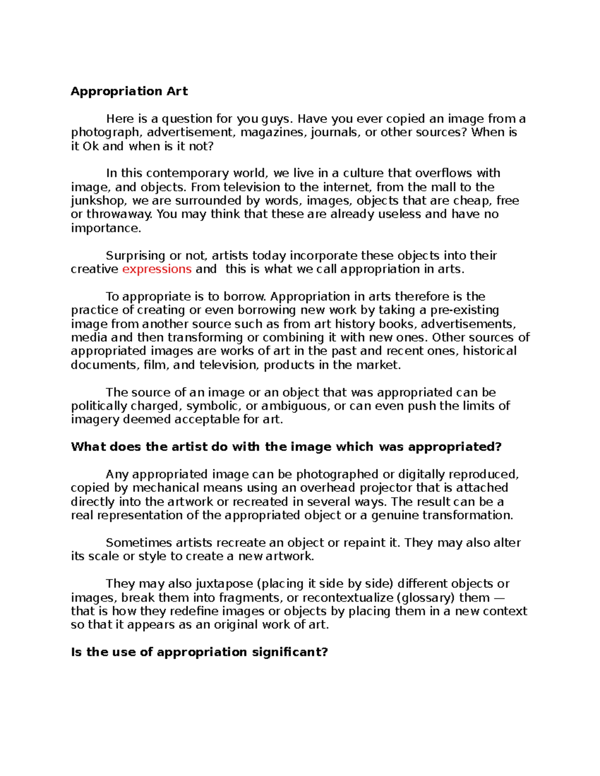 Appropriation Art - Please give as much additional information as ...