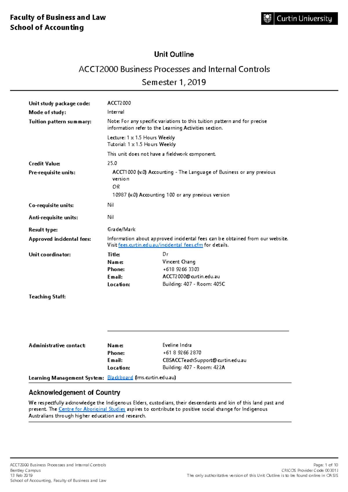 ACCT2000 Business Processes and Internal Controls Semester 1 2019 ...
