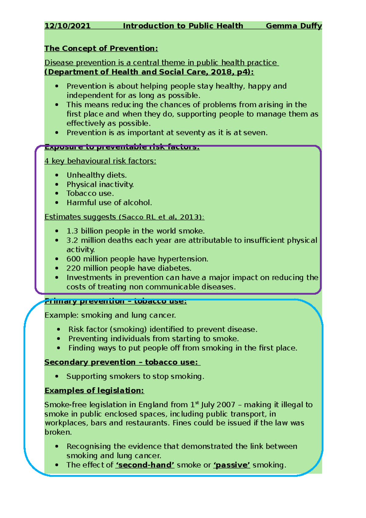 Lecture 2 - The Concept of Prevention - 12/10/2021 Introduction to ...