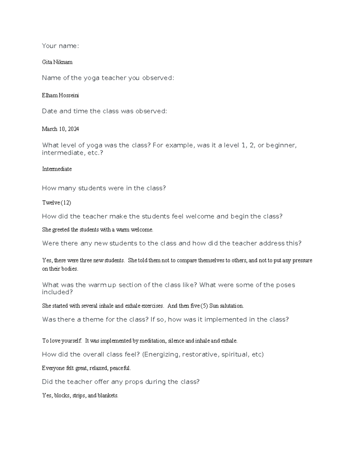 Class Community Observation Assignment - Final - Your name: Gita Niknam ...