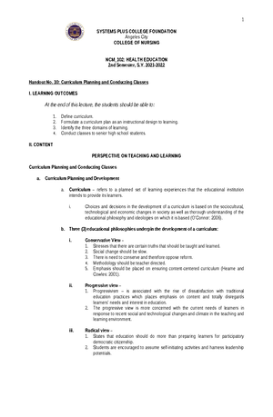 Health Educ Handout 9 - SYSTEMS PLUS COLLEGE FOUNDATION Angeles City ...