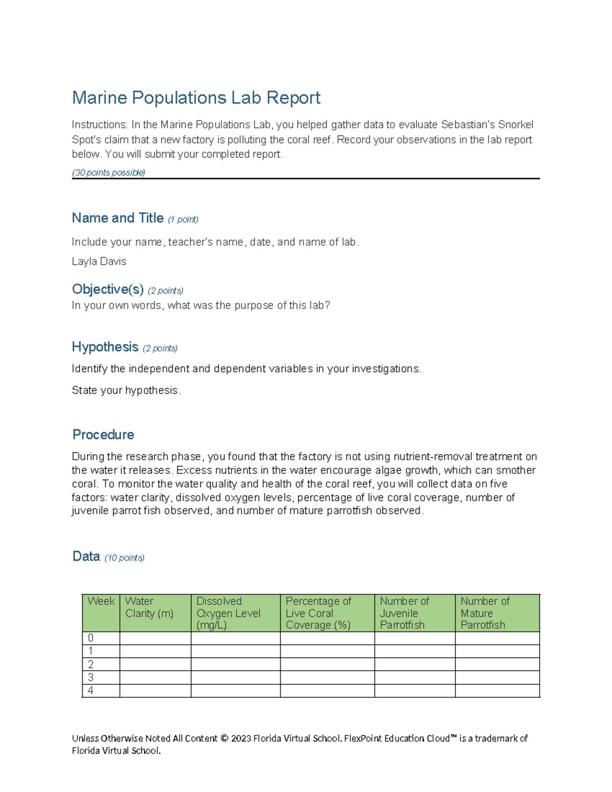 Marine populations lab report - Marine Populations Lab Report ...