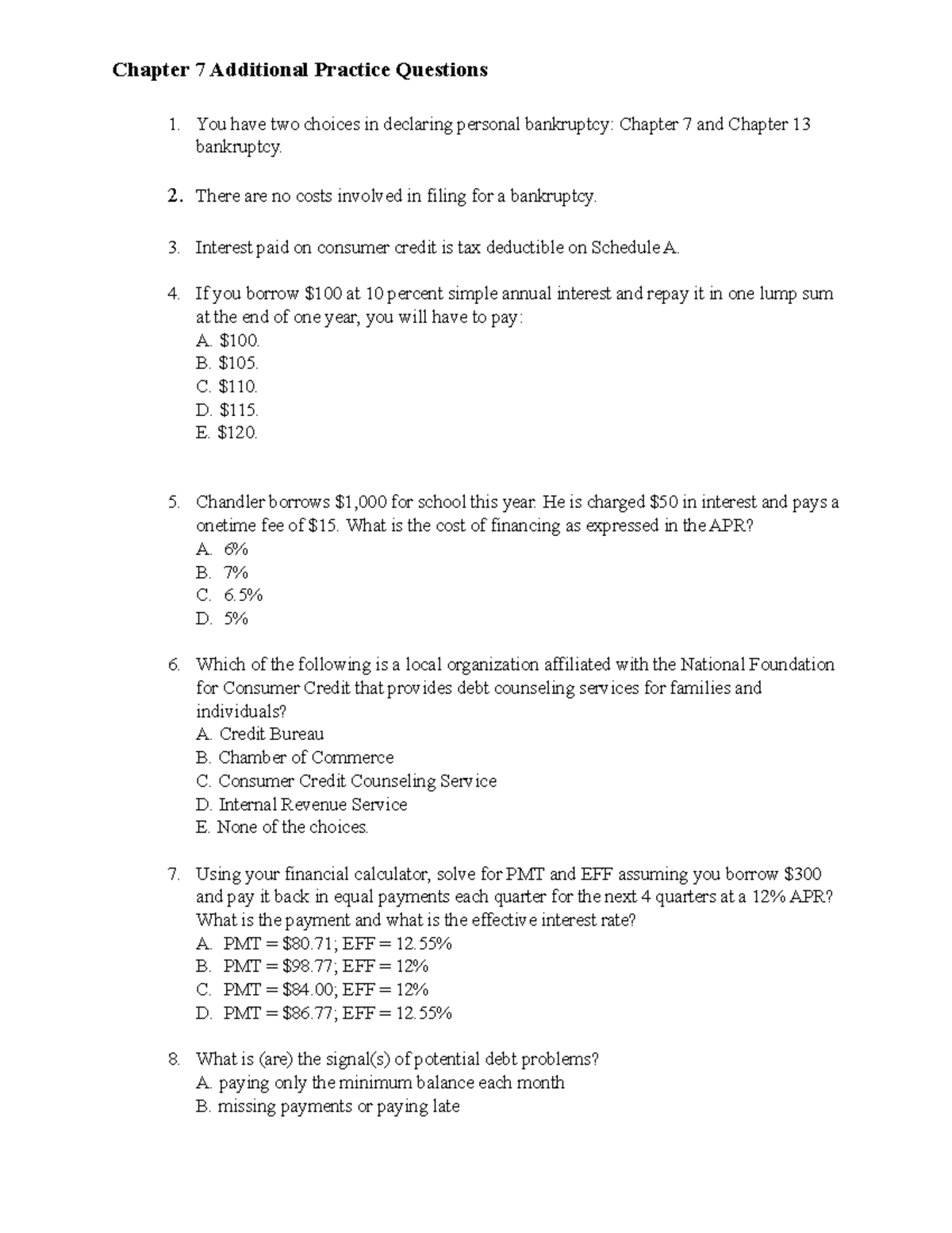 Chapter 7 Additional Practice Questions - Studocu
