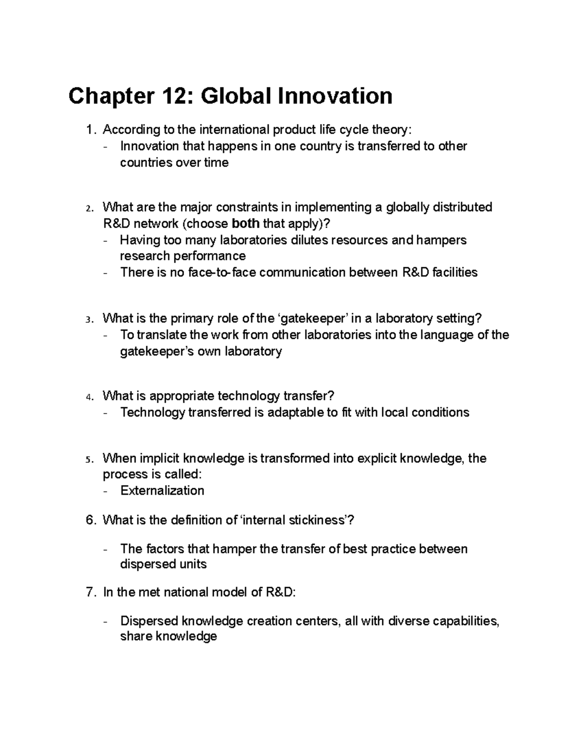TB MGNT 389 Ch 12 - Global Innovation - Chapter 12: Global Innovation ...