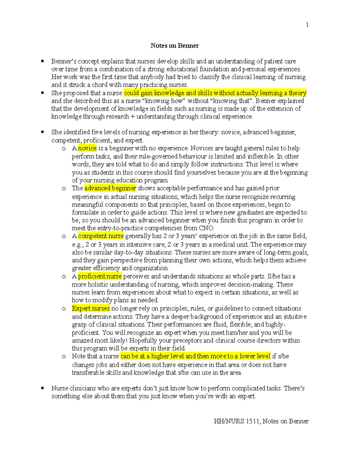 Notes on Benner 1511 F-21 - 1 Notes on Benner Benner’s concept explains ...