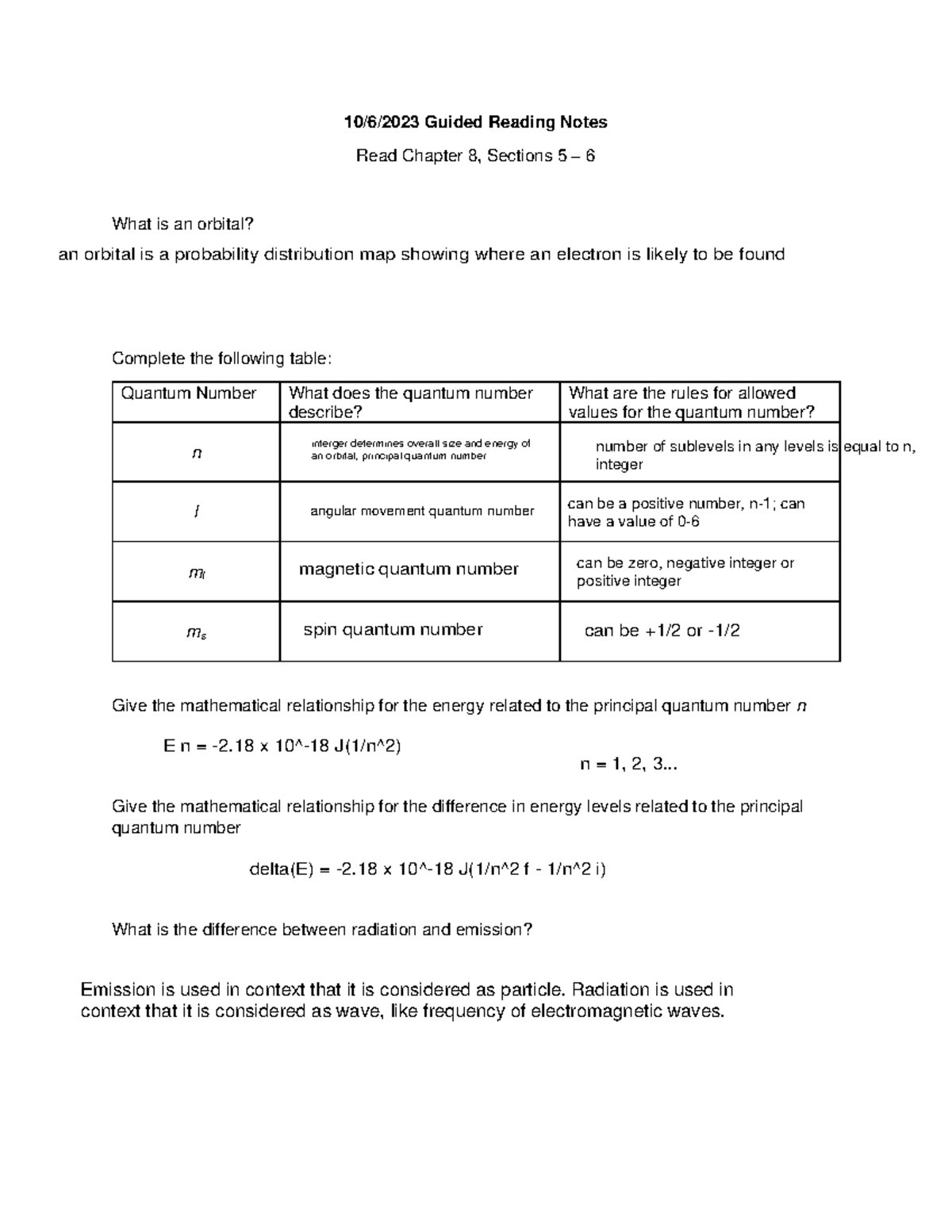 1006 GR Notes - 10 / 6 /2023 Guided Reading Notes Read Chapter 8 ...