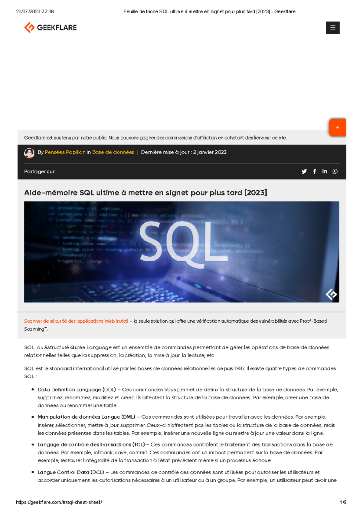 Feuille SQL - aide memoire sql - 1,474 FCFA1,474 FCFA 1,474 FCFA1,474 FCFA 294,165 FCFA294,165 ...