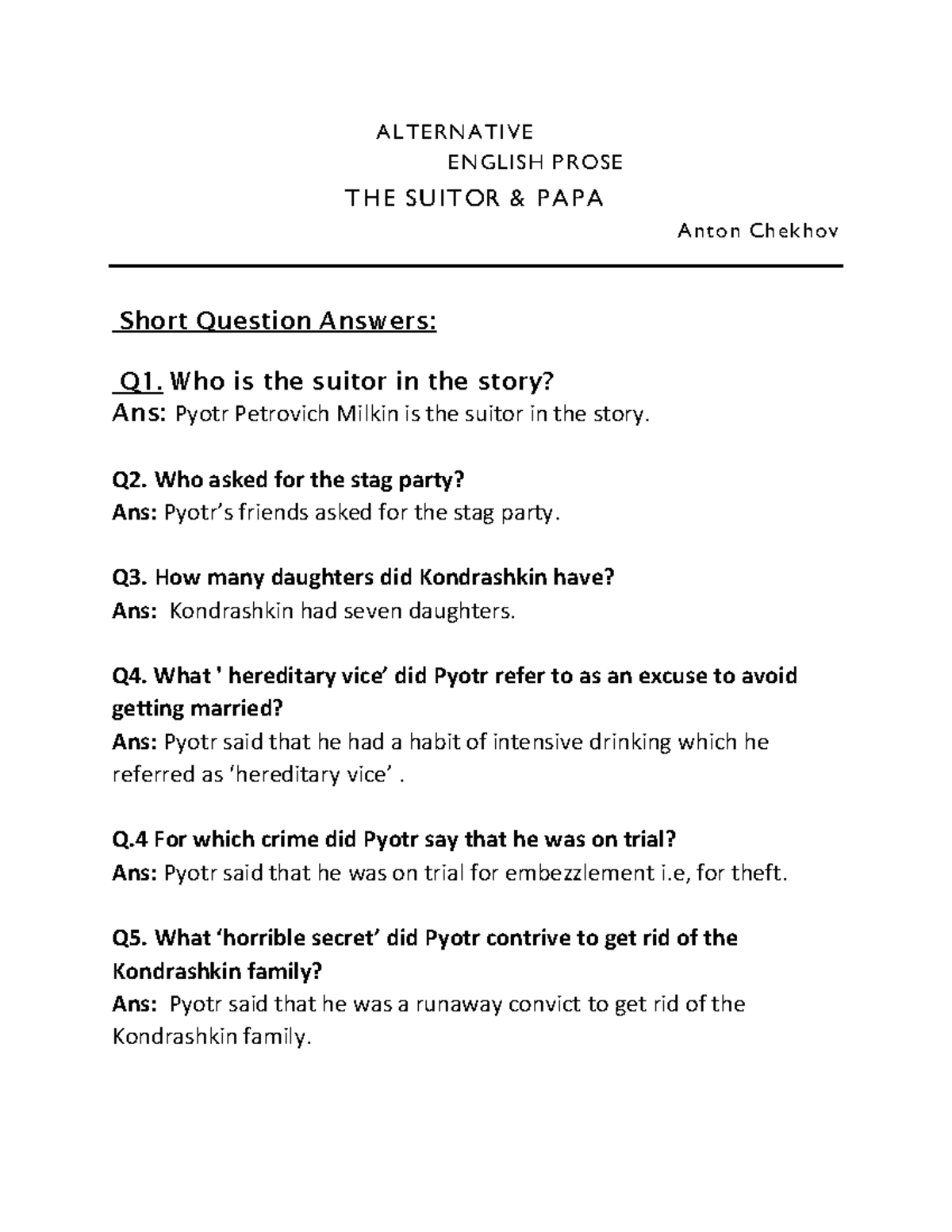 The Suitor and Papa - lecture notes from english book - ALTERNATIVE ...