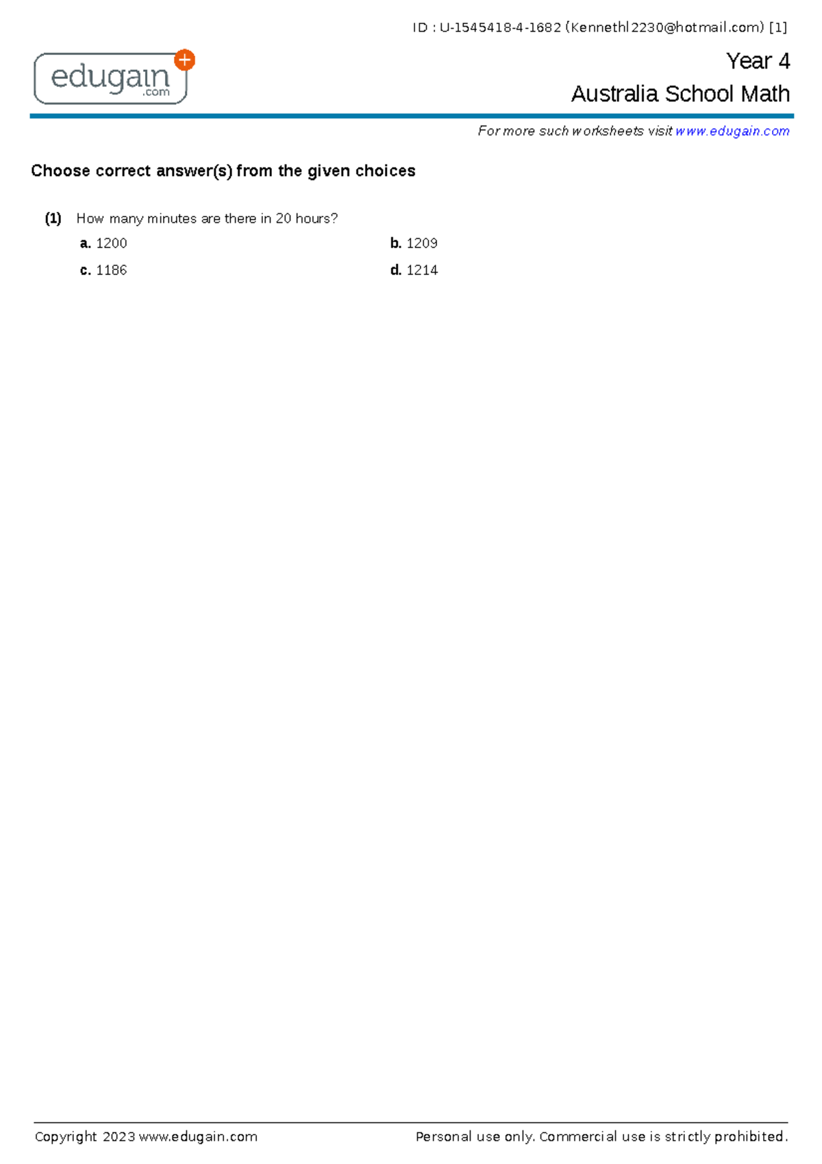 Year 4 (All Topics) - math for year 2-3 - Year 4 Australia School Math ...
