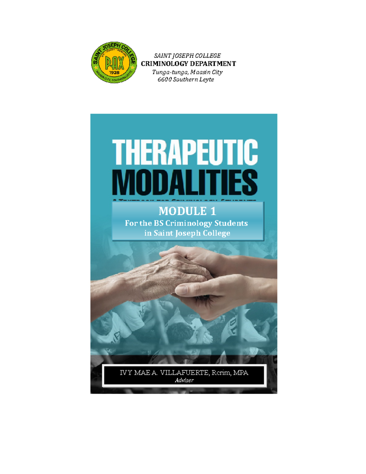 CA 3 Therapeutic Modalities - SAINT JOSEPH COLLEGE CRIMINOLOGY ...