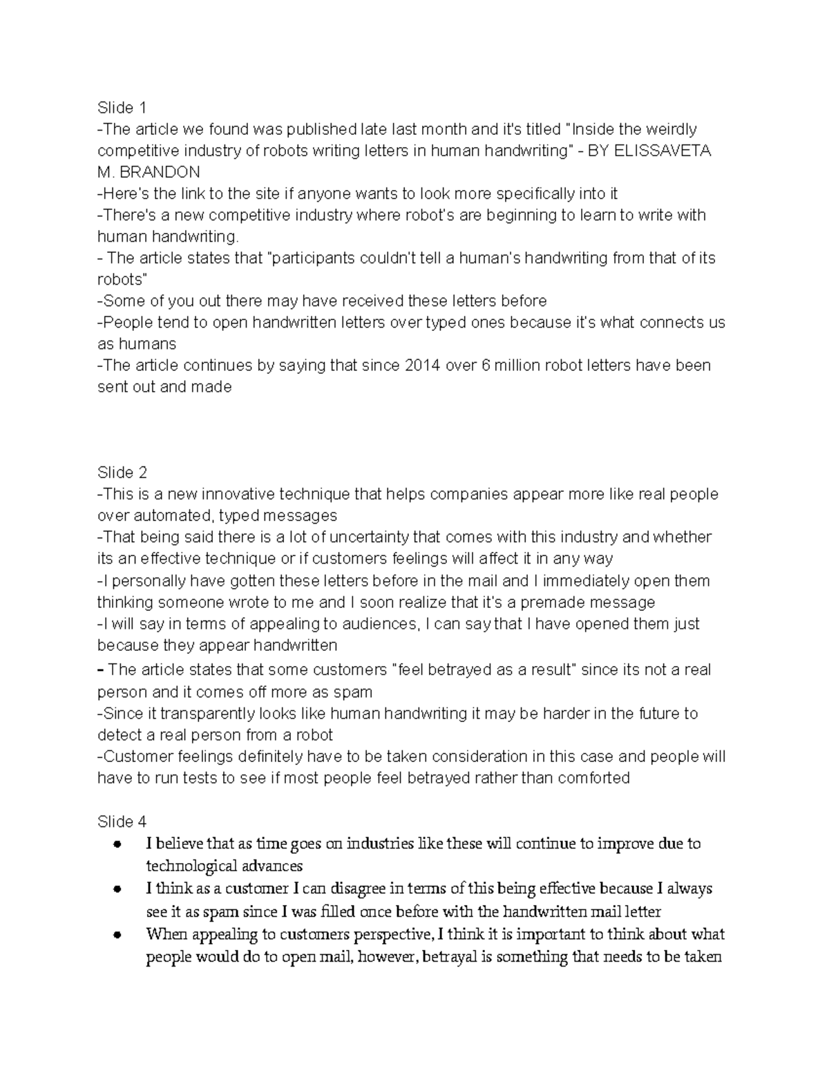 Paired presentation talking points - Slide 1 -The article we found was ...