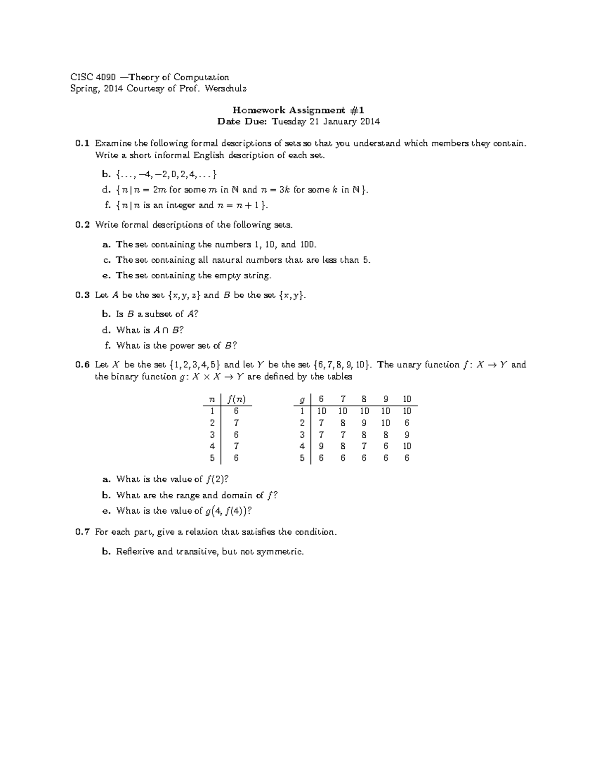 Hw1 Q Homework Assignment 1 Cisc 4090 —theory Of Computation Spring 2014 Courtesy Of Prof