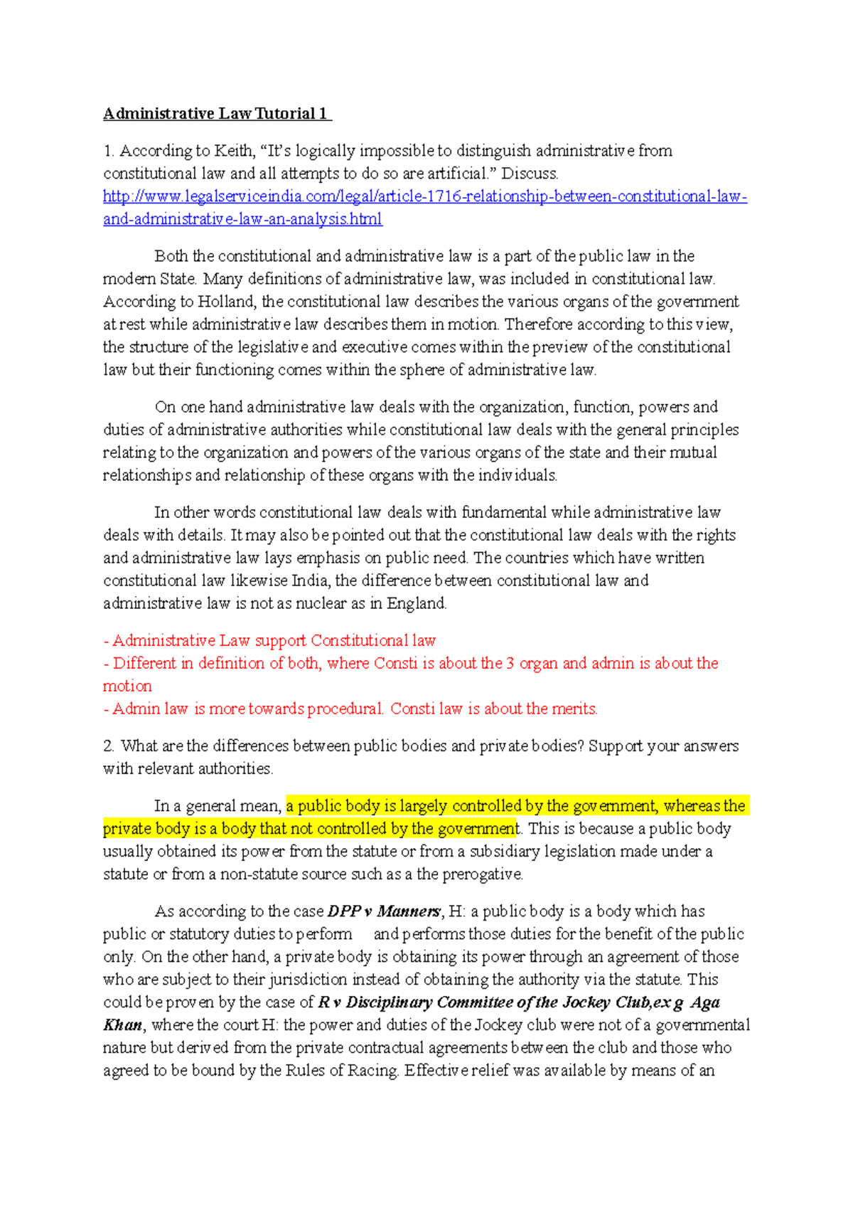 Administrative Law Tutorial 1 - ” Discuss. - Studocu