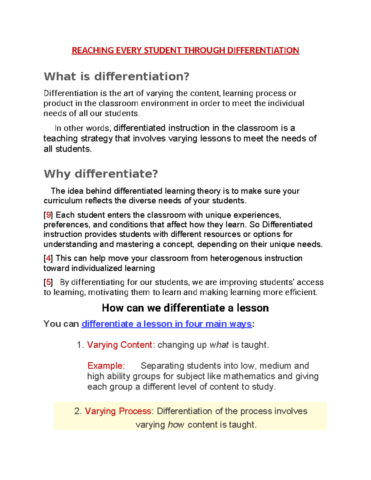 Reaching Every Student Through Differentiation - REACHING EVERY STUDENT ...