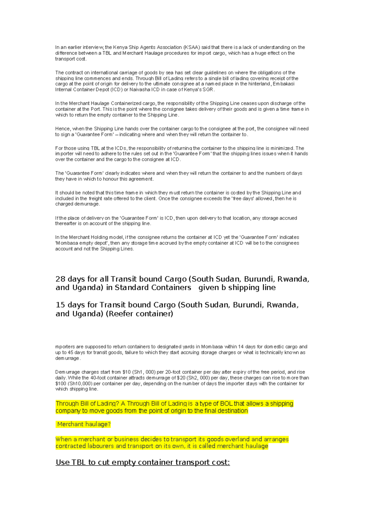 Empty Container Return - ####### In an earlier interview, the Kenya ...