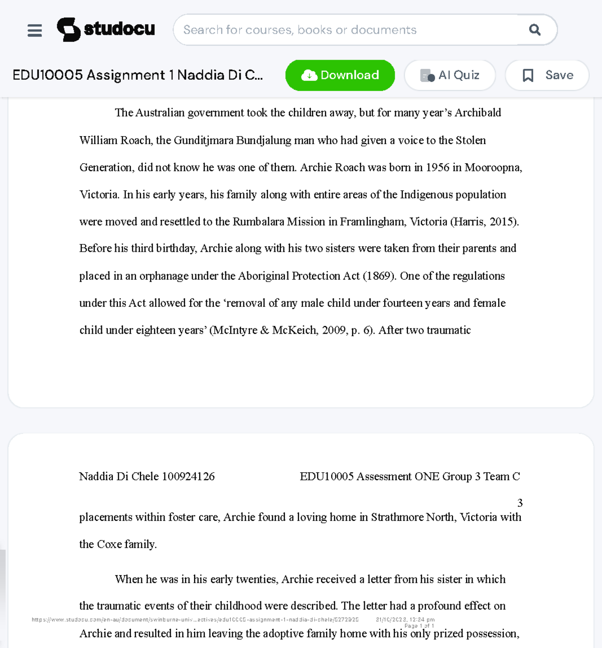 EDU10005 Assignment 1 Naddia Di Chele - Naddia Di Chele 100924126 ...