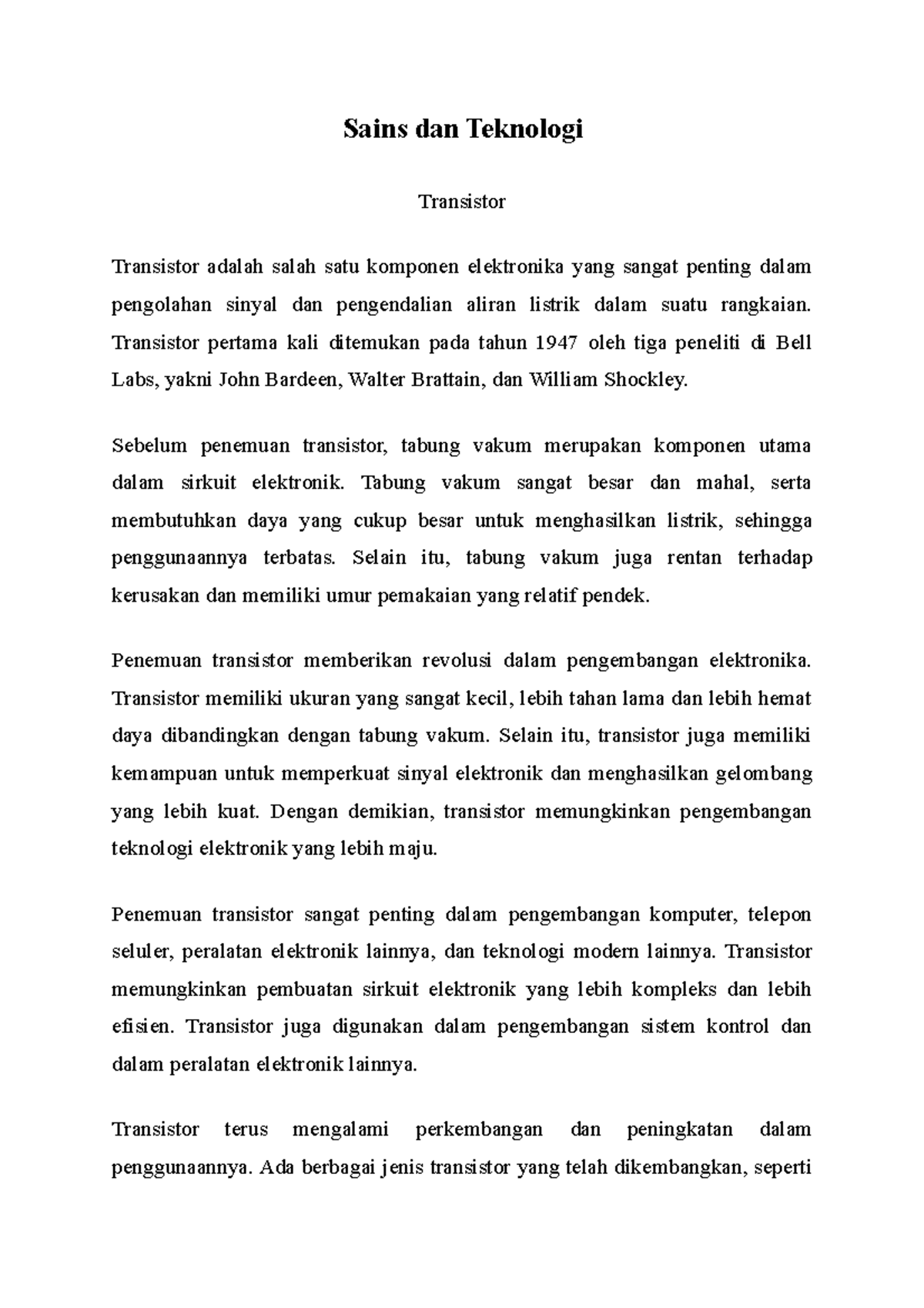 ST - transistor - Sains dan Teknologi Transistor Transistor adalah ...