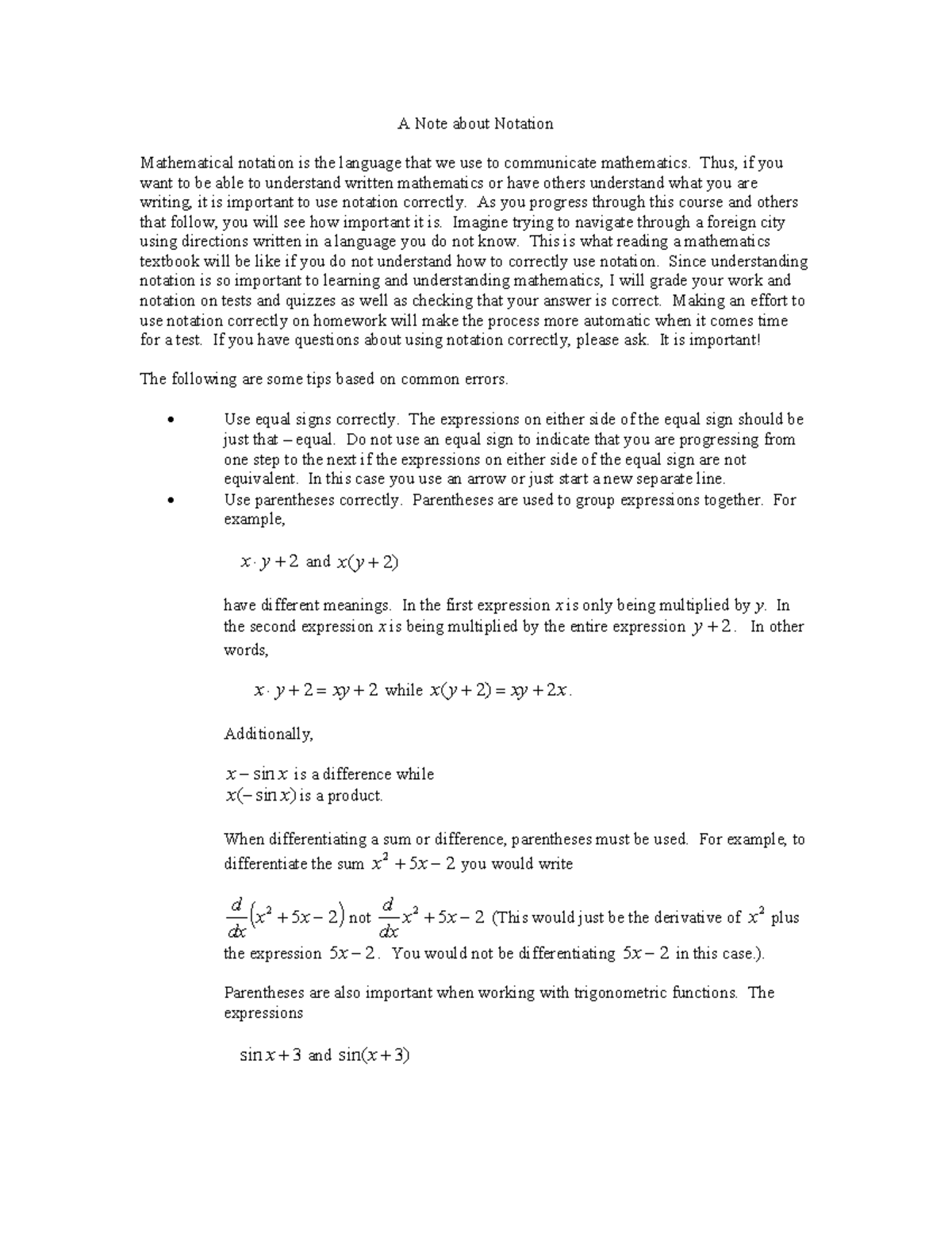 MAC+2311+A+Note+about+Notation - A Note about Notation Mathematical notation is the language ...