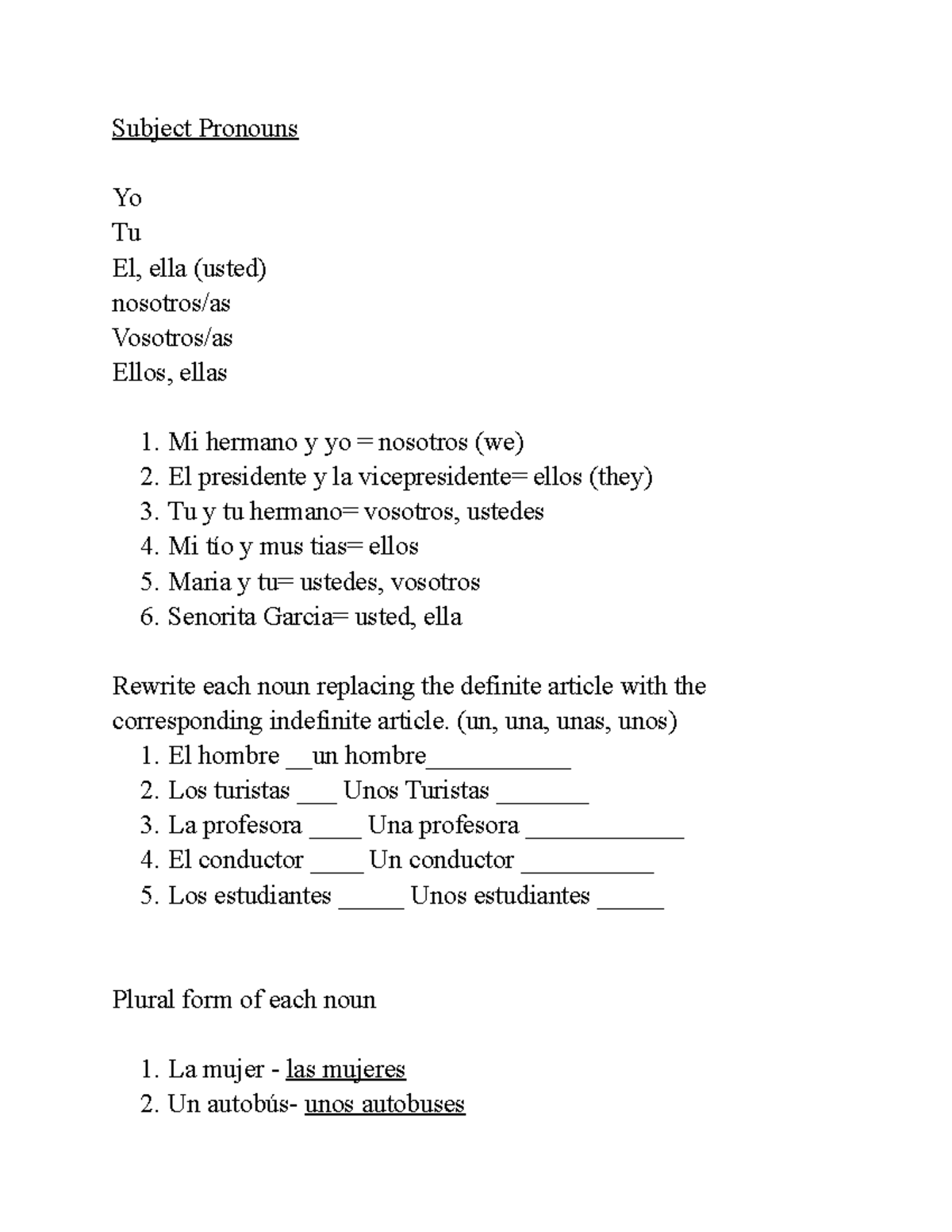 SPA 101 - Spanish 101 - Subject Pronouns Yo Tu El, ella (usted ...
