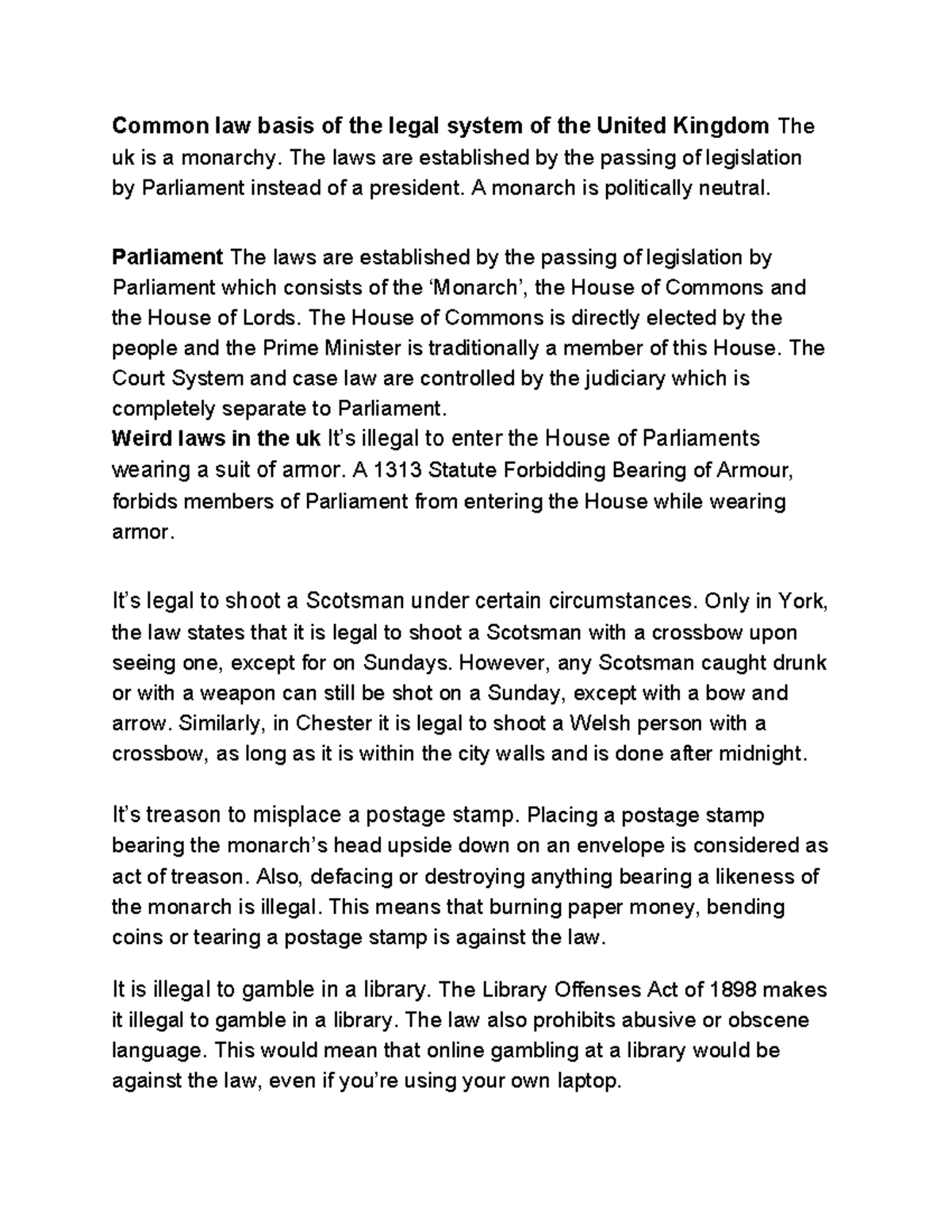 Common law basis of the legal system of the United Kingdom (Franca van ...