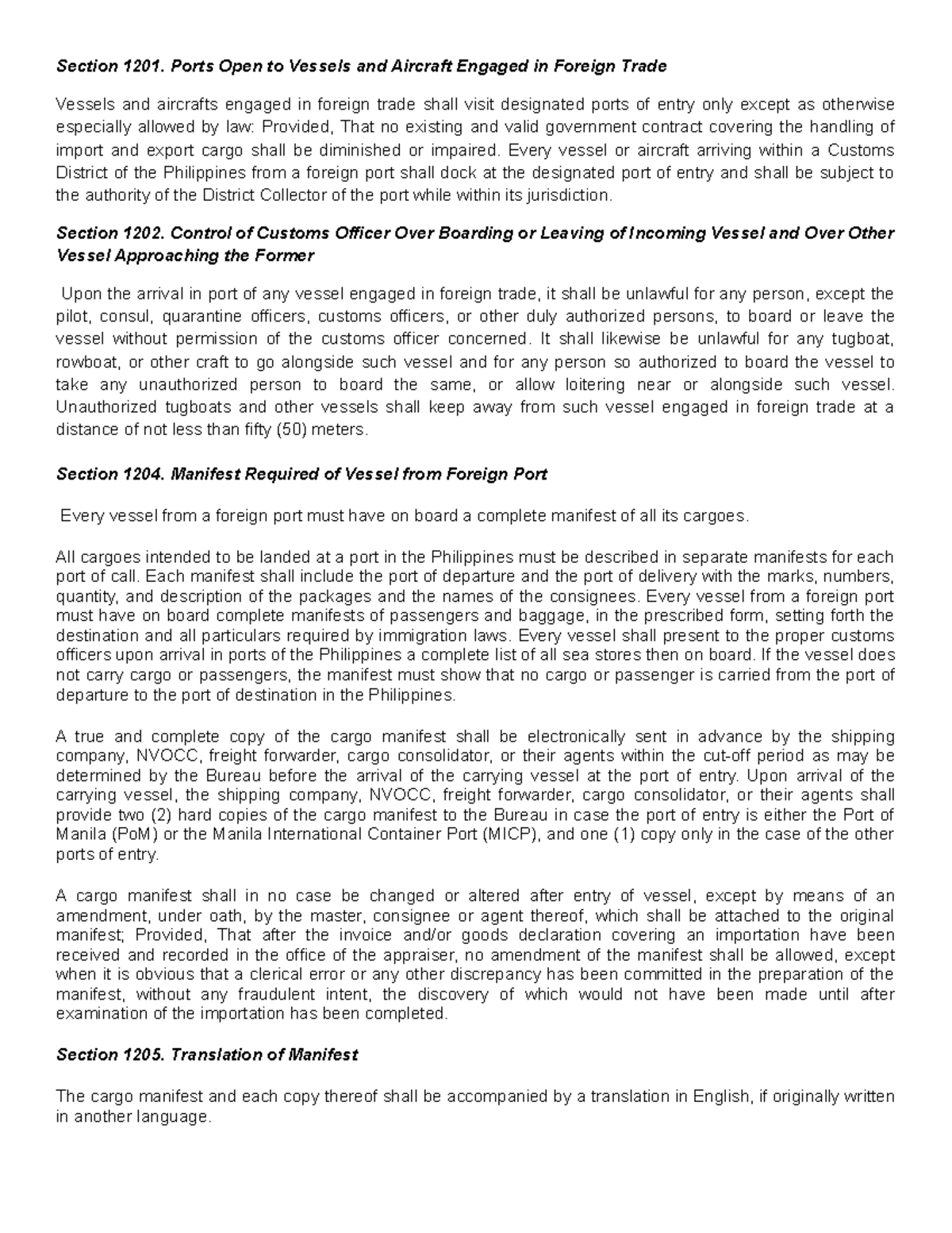 Section 1201 - Section 1201. Ports Open to Vessels and Aircraft Engaged ...