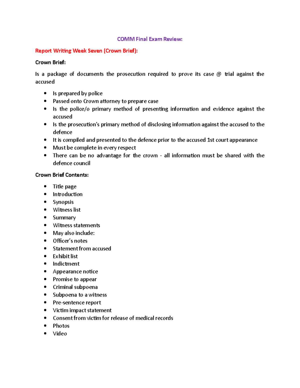 COMM Final Exam Review - COMM Final Exam Review: Report Writing Week ...