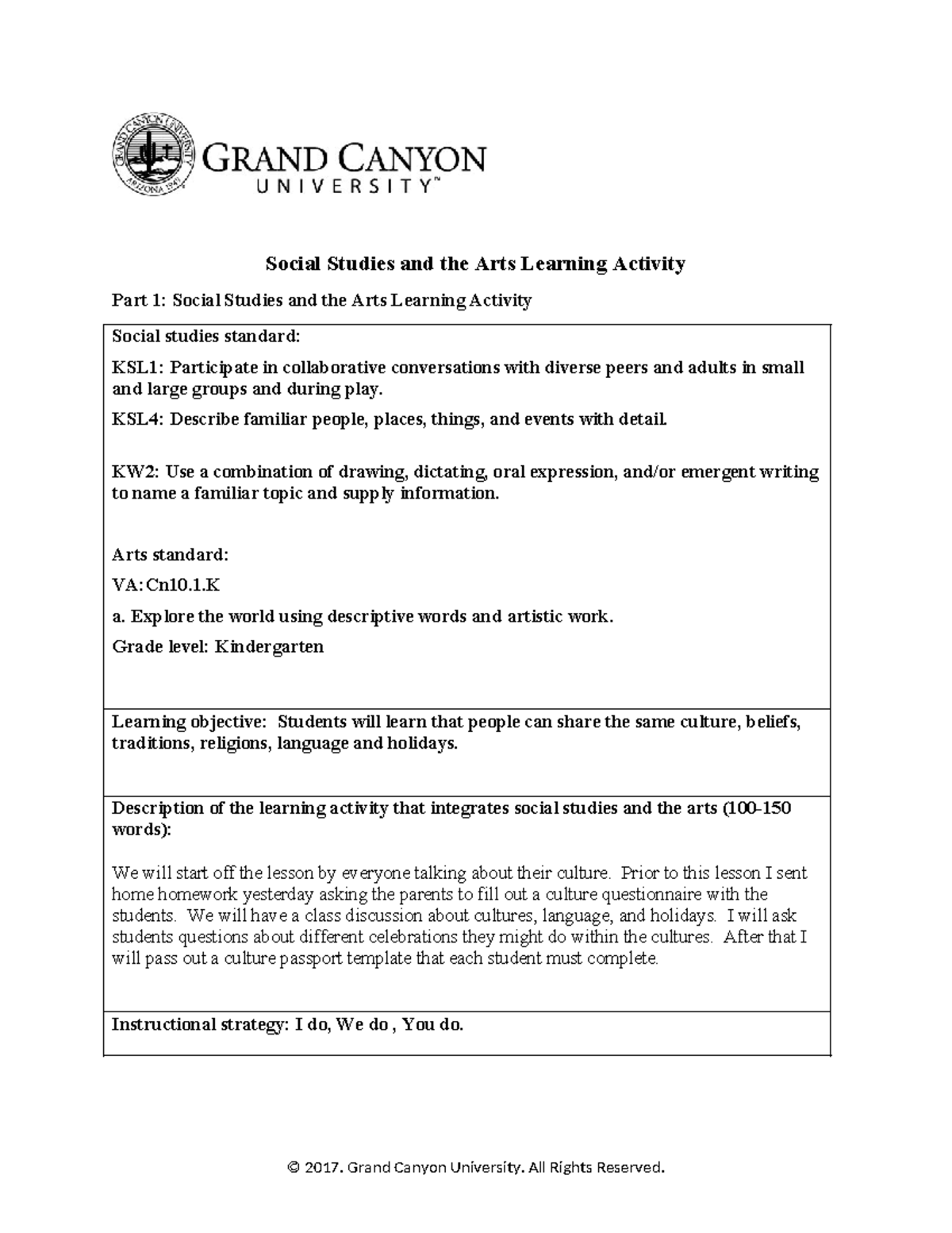 ELM-550-Social Studies and Arts Learning Activity - Social Studies and ...