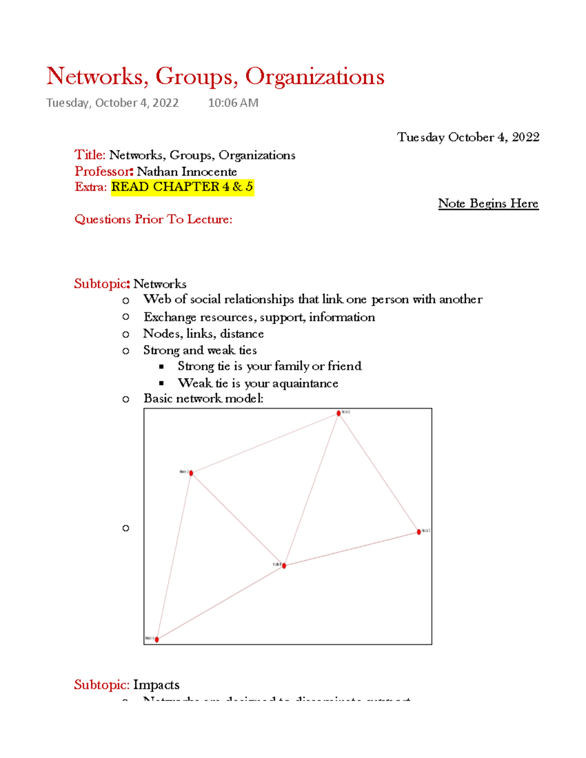 Networks, Groups, Organizations - Tuesday October 4, 2022 Title ...