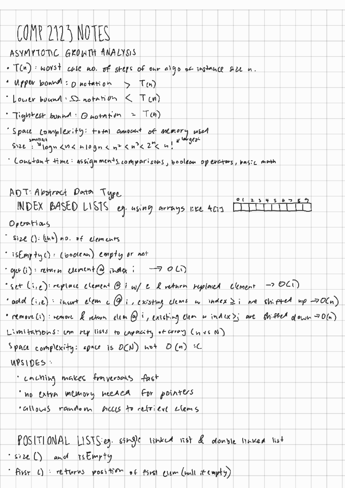 Comp2123 notes - COMP 2123 NOTES ASYMPTOTIC GROWTH ANALYSIS T(n ...